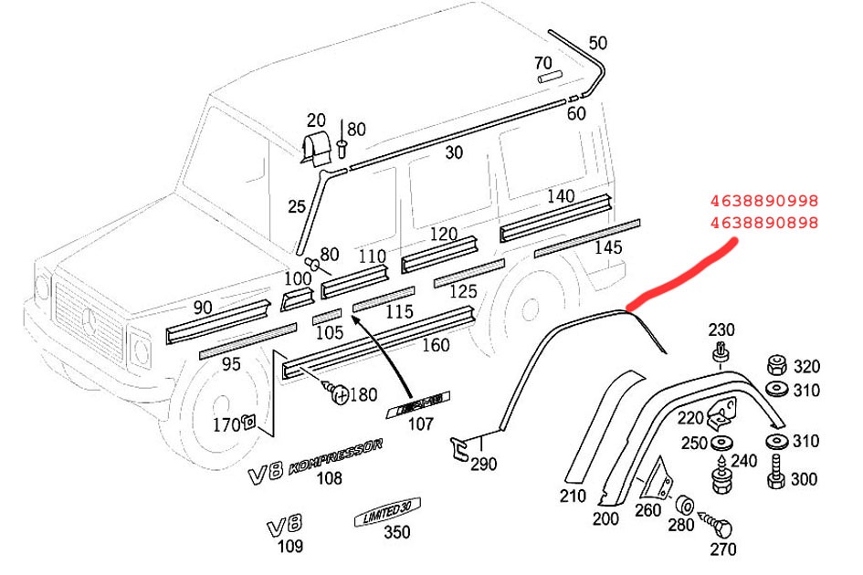 #121 Резиновые уплотнители расширителей арки(широкие).A4638890998 ...