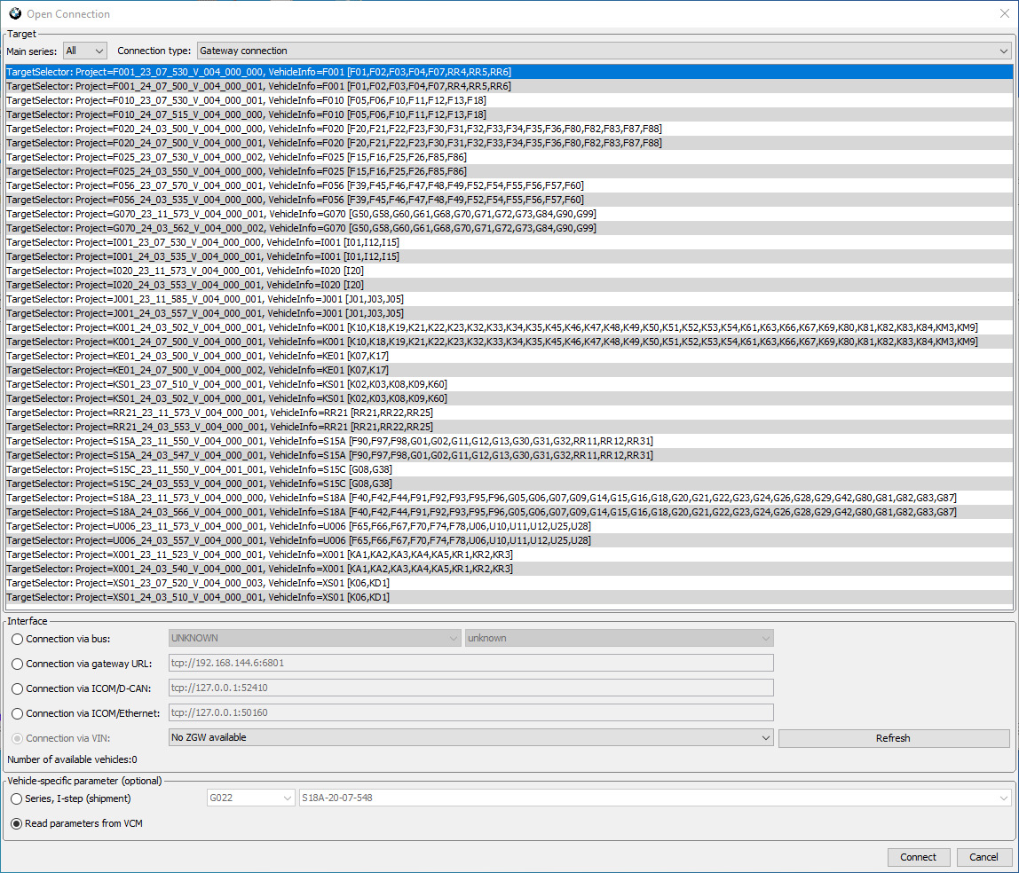 E-Sys target selection list — DRIVE2