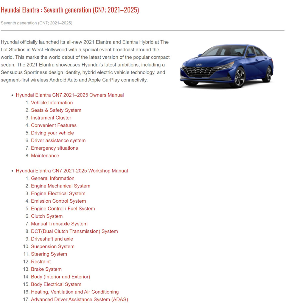 Hyundai Elantra CN7 2021-2025 Workshop Manual — Hyundai Elantra (7G), 1,6 л, 2021 года | своими ...