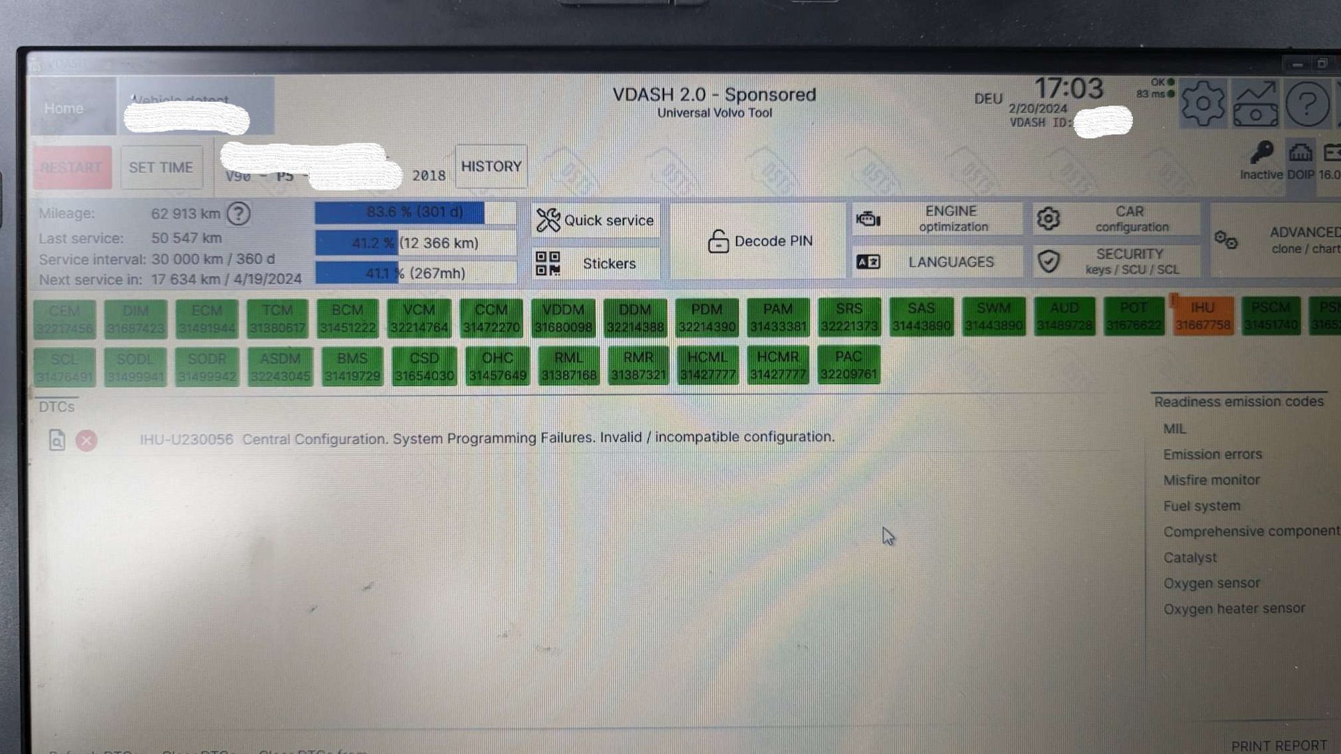 ошибка IHU-U230056 — Volvo V90 (2G), 2 л, 2019 года | электроника | DRIVE2