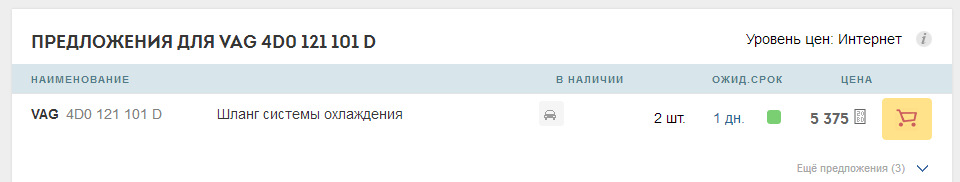 4D0121101D Шланг системы охлажд VAG | Запчасти на DRIVE2