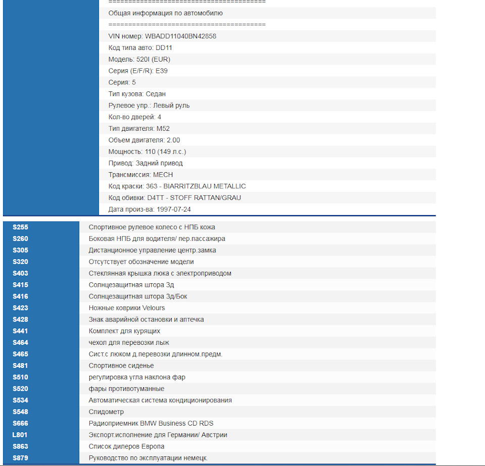 Информация о машине — BMW 5 series (E39), 2 л, 1997 года | другое | DRIVE2