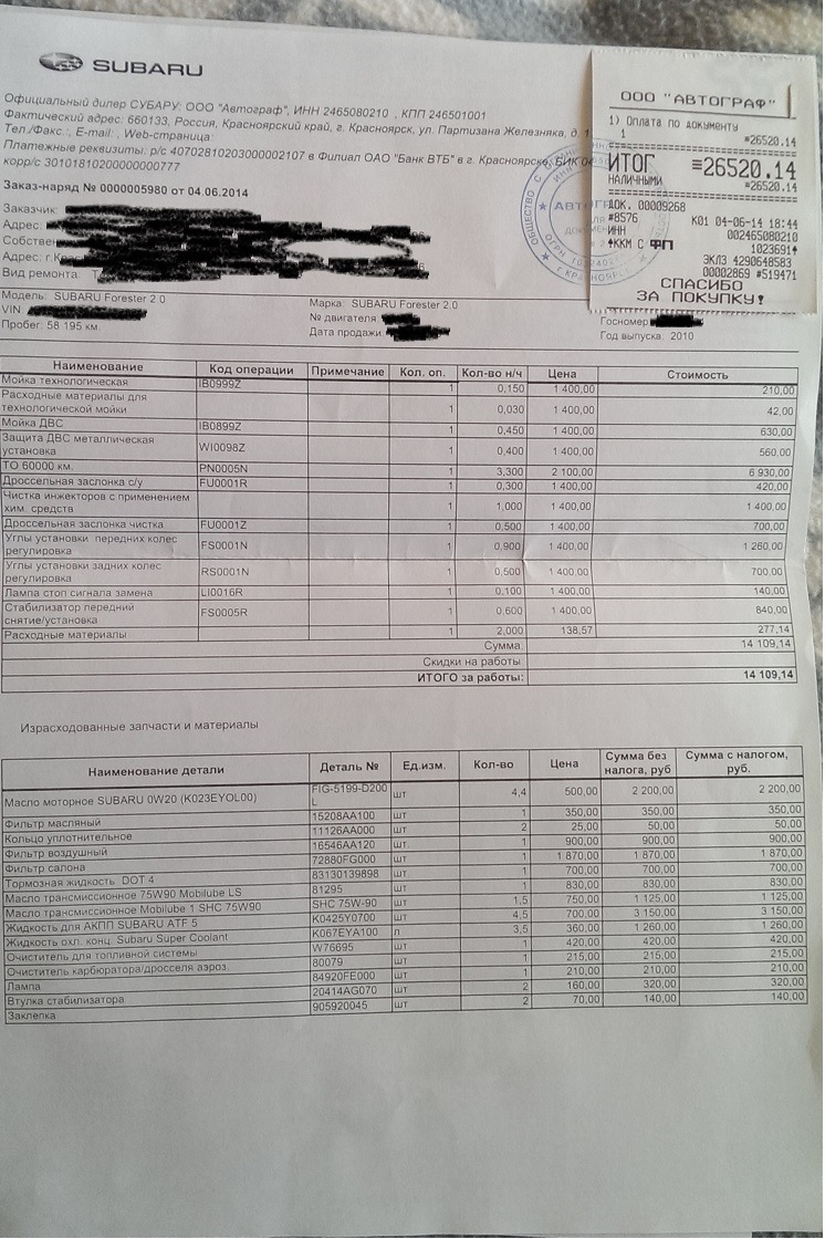 ТО 60 тыс — Subaru Forester (SH), 2 л, 2010 года | плановое ТО | DRIVE2