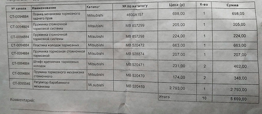 MB520459 Ремкомлект ручника Mitsubishi | Запчасти на DRIVE2