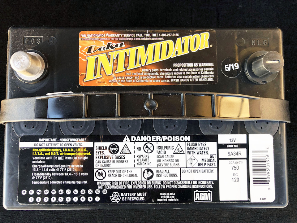 9A34R Deka INTIMIDATOR (AGM), обр. пол., 75Ah, 775A, 260х171х205 DEKA | Запчасти на DRIVE2