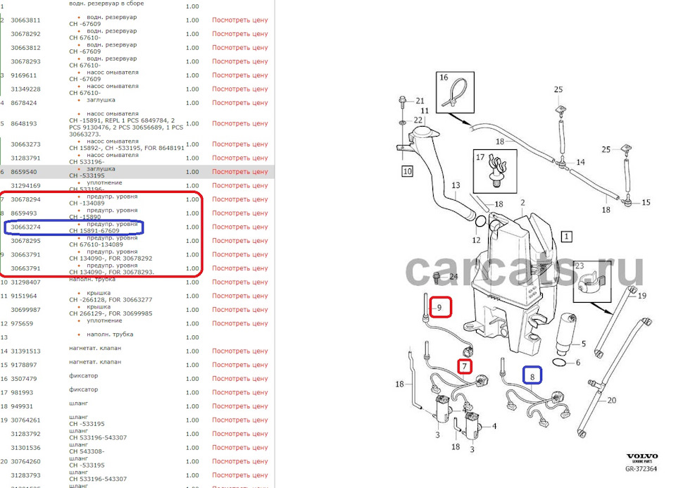 Замена датчика уровня омывающей жидкости — Volvo XC90 (1G), 2,5 л, 2003 ...