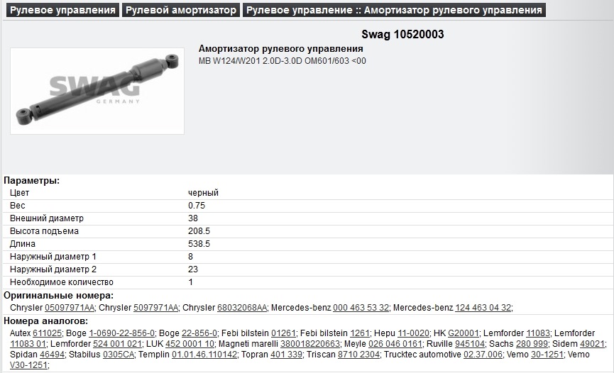 524001021 Shock Absorber, steering LEMFORDER | Запчасти на DRIVE2