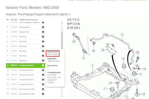 1102950 Сайлентблок рычага передней подвески, передний / Mondeo-II 92 ...