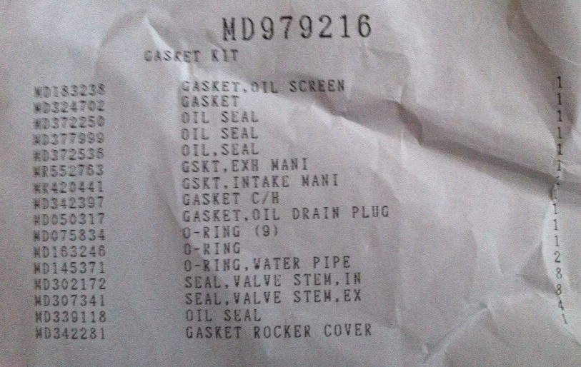 MD979216 ПРОКЛАДКИ ДВИГАТЕЛЯ (КОМПЛЕКТ) Mitsubishi | Запчасти на DRIVE2