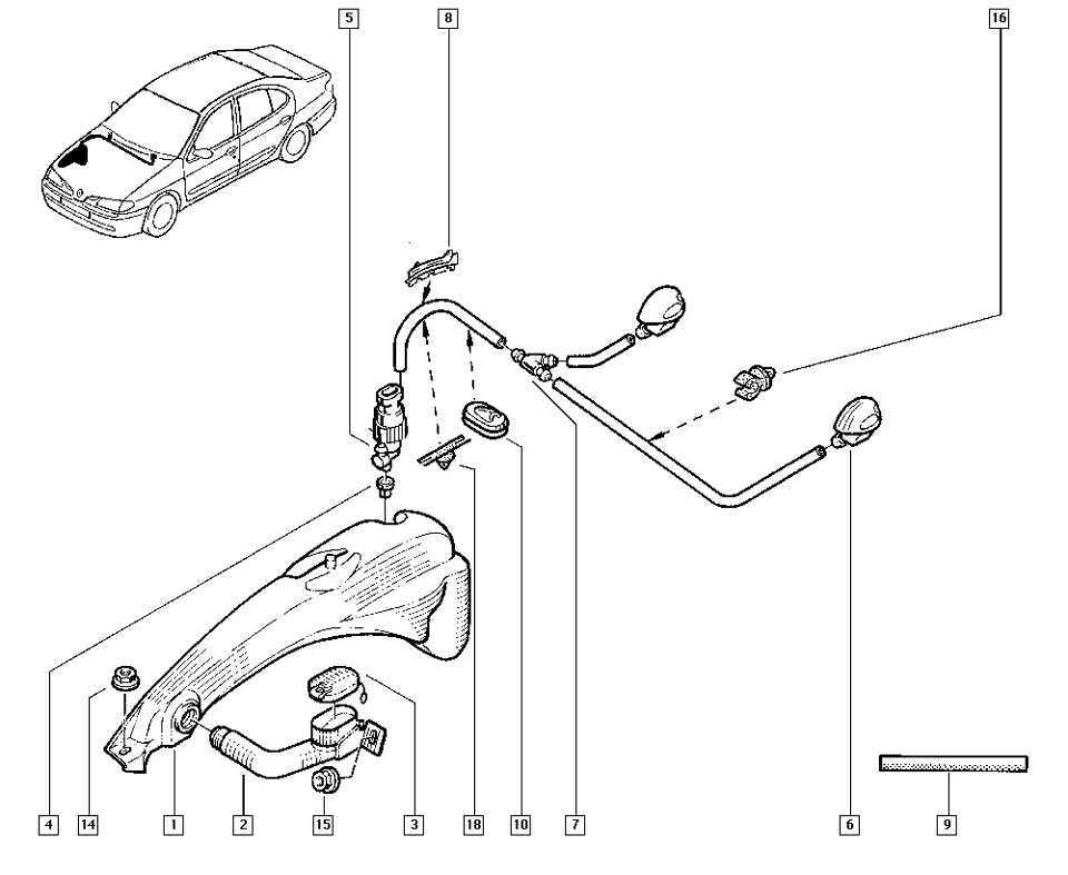 Насос омывателя — Renault Megane I, 1,6 л, 1999 года | своими руками ...