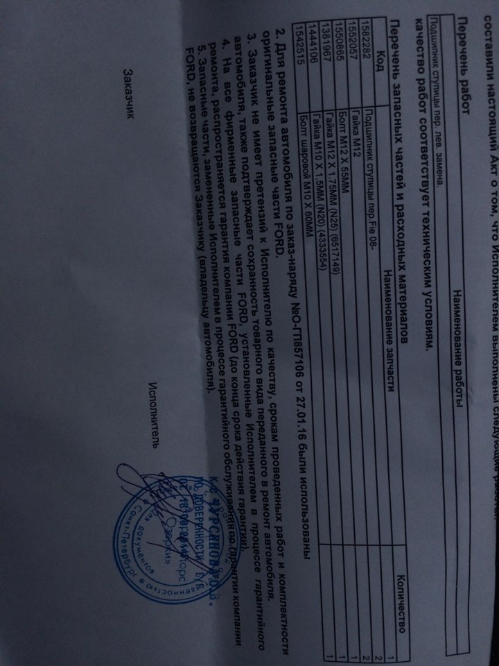 Зашумел подшипник. — Ford Fiesta (Mk VI), 2015 года | визит на сервис ...