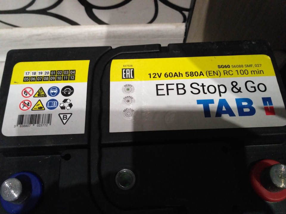 Замена аккумулятора TAB EFB 60-580A — Volkswagen Polo Sedan, 1,6 л ...