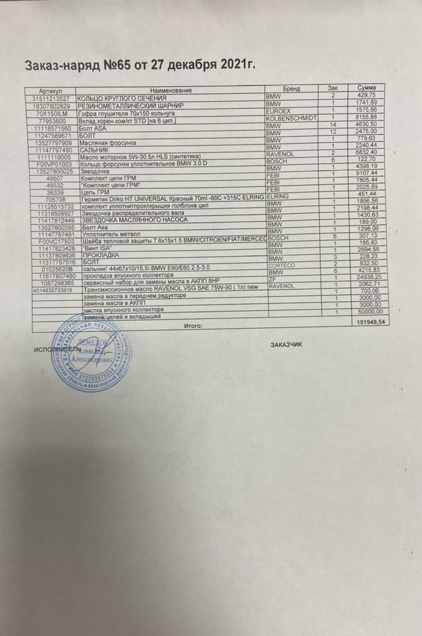 Замена цепей, вкладышей и тд — BMW X6 (E71/E72), 3 л, 2010 года ...