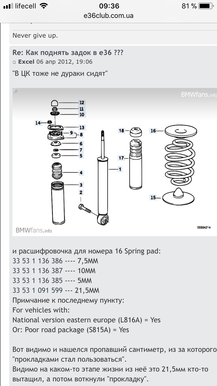 33531136386 Изолирующая прокладка пружины BMW | Запчасти на DRIVE2