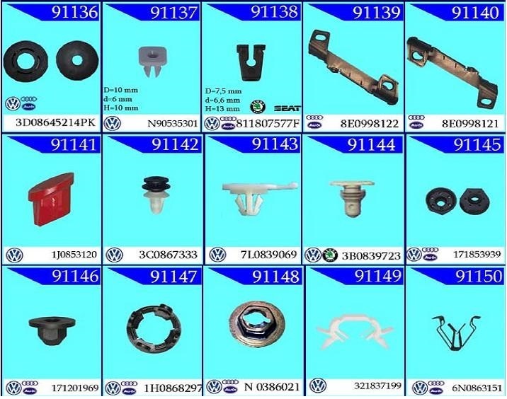 Клипсы используемые в Volkswagen, Skoda, Audi (VAG) и их артикулы ...