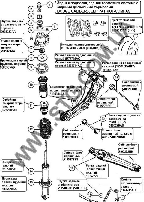 номера запчастей подвесок барашка — Dodge Caliber, 2 л, 2007 года ...