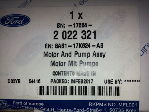 2022321 Насос омывателя лобового стекла / B-Max, Fiesta 08~ Ford ...