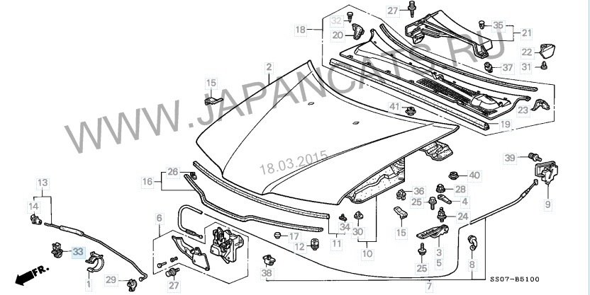Кронштейн упора капота — Honda Prelude (BA8/BA9/BB1/BB4), 2 л, 1995 ...