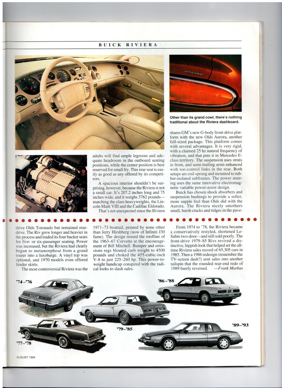 Car@Driver за август 1994 — Buick Riviera (8G), 3,8 л, 1995 года ...