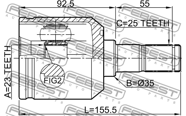 Внутренний левый ШРУС (граната) Элантра J3 / Avante XD 1,6L MT ...