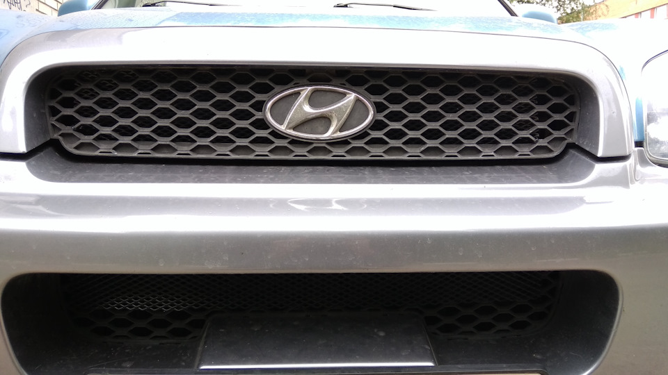 Сетка в решетки радиатора — Hyundai Santa Fe (1G), 2,4 л, 2003 года ...