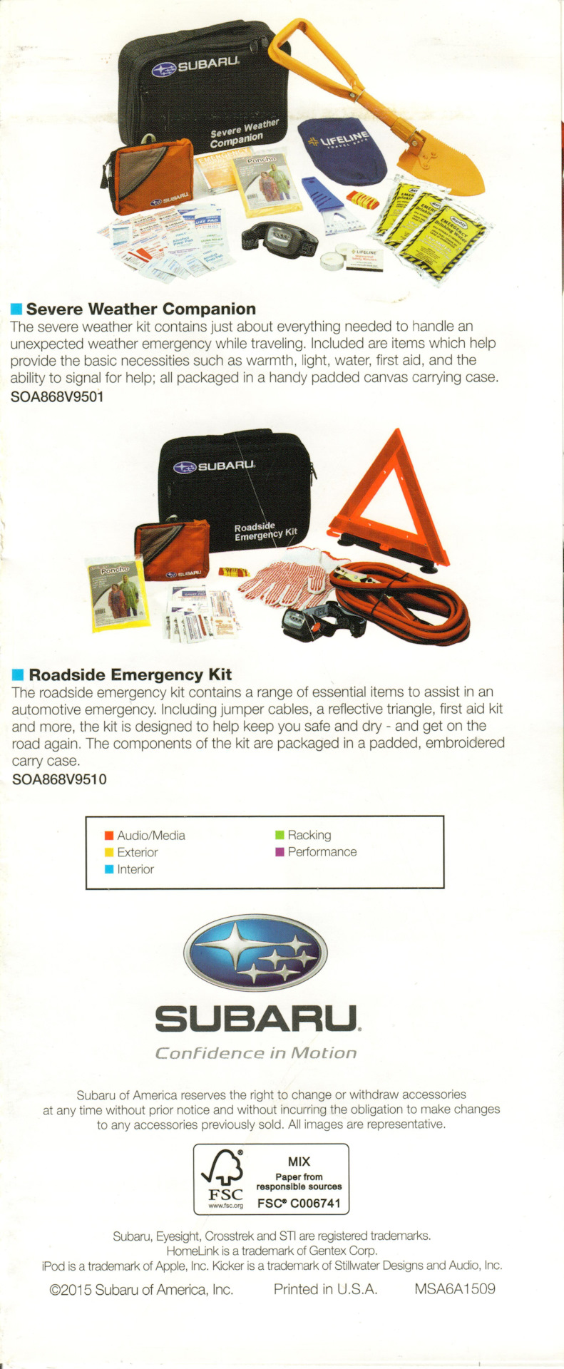 Буклет доп.опций Subaru Crosstrek/XV — Subaru XV (1G), 2 л, 2016 года ...
