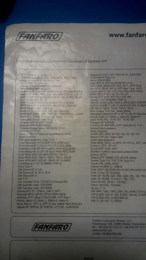 83227542290 Масло для АКПП JWS 3309 BMW | Запчасти на DRIVE2