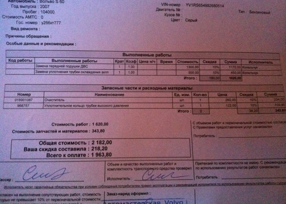 Подушка двигателя — Volvo S60 (1G), 2,4 л, 2007 года | визит на сервис ...