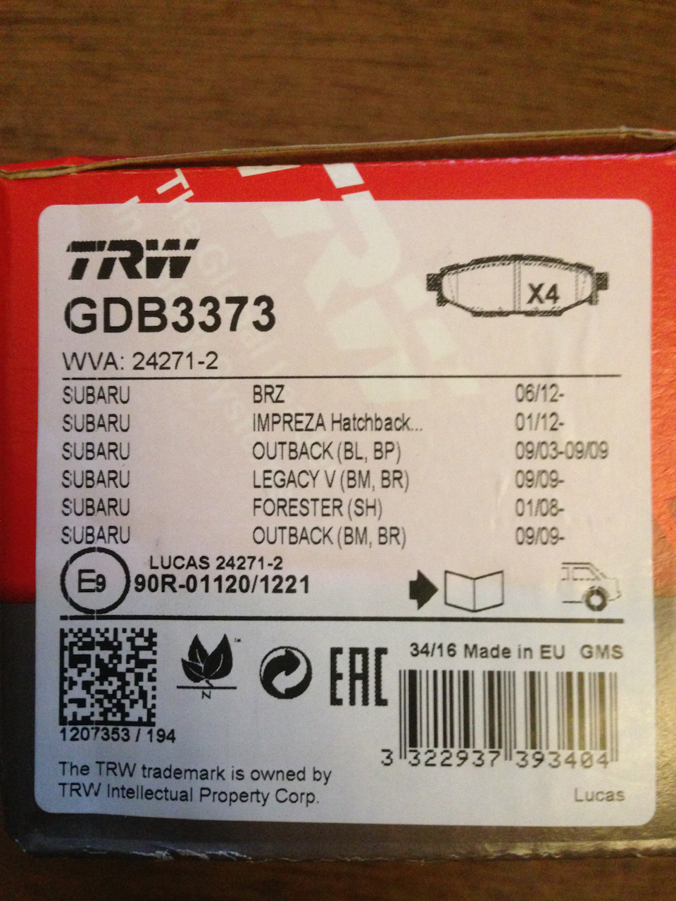 GDB3373 Комплект тормозных колодок, дисковый тормоз для SUBARU, TOYOTA ...