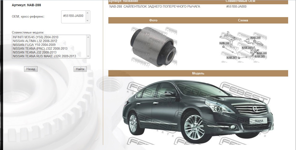 551B0JA000 САЙЛЕНТБЛОК ЗАДНЕГО ПОПЕРЕЧНОГО РЫЧАГА. NISSAN INFINITI ...