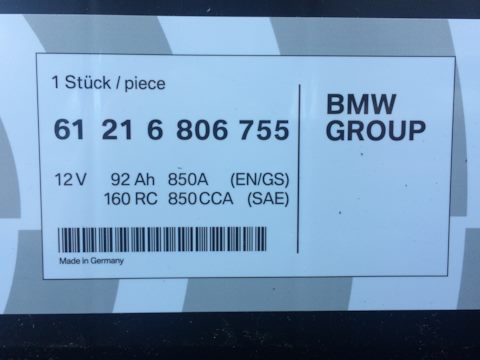 61216806755 Ориг.акк.бат BMW AGM 12V 92Ah 850 A BMW | Запчасти на DRIVE2