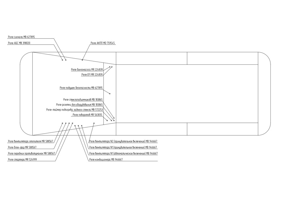 Схема расположения реле на Паджеро спорт с номерами реле — Mitsubishi ...