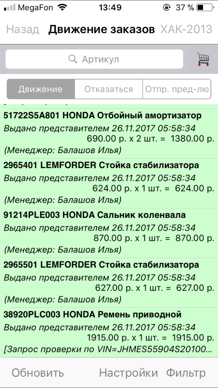 Закупка запчастей для дальнейшего ТО — Honda Civic (7G), 1,6 л, 2004 ...