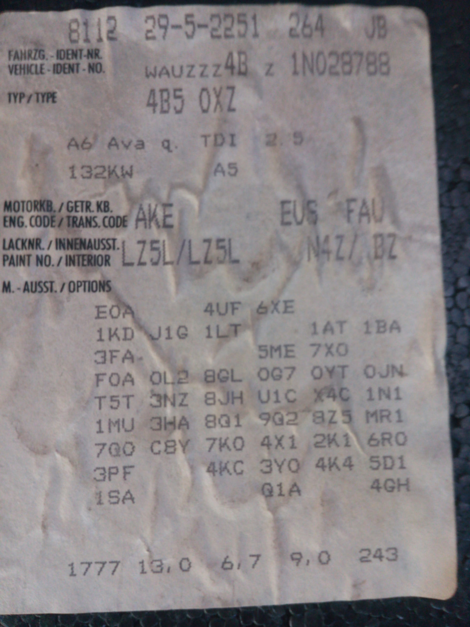 Параметры автомобиля AUDI A6 C5 — Audi A6 Avant (C5), 2,5 л, 2000 года ...