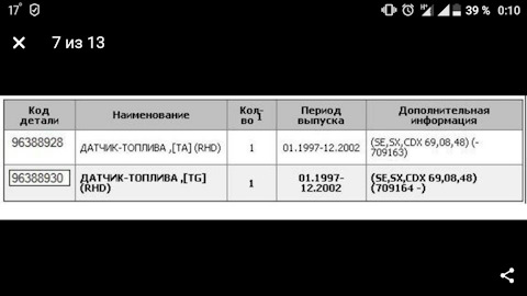 96388928 Датчик уровня топлива GM | Запчасти на DRIVE2