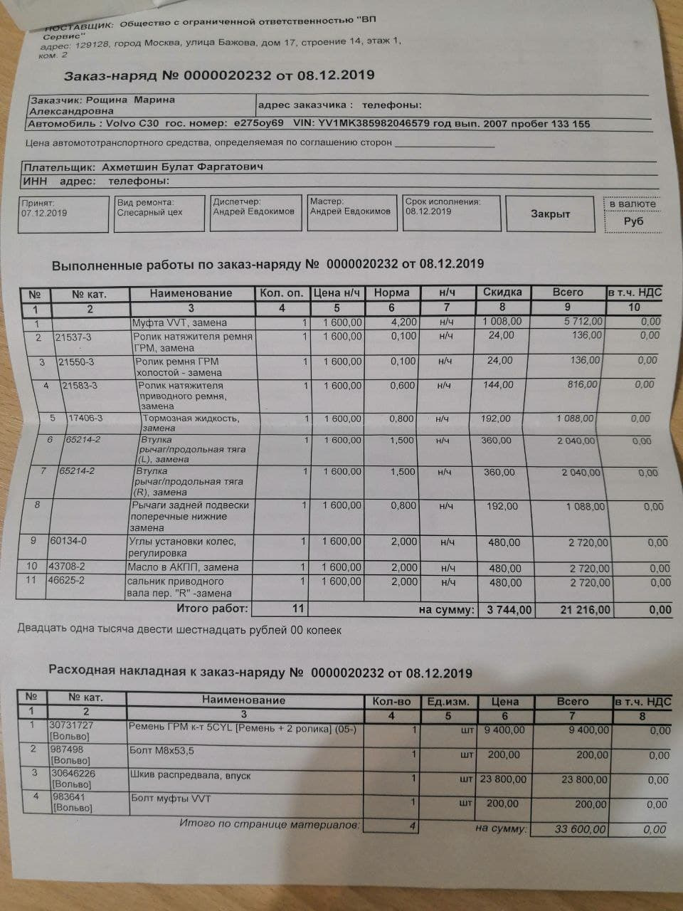 Обслуживание Volvo c30 — Volvo C30, 2,4 л, 2007 года | запчасти | DRIVE2