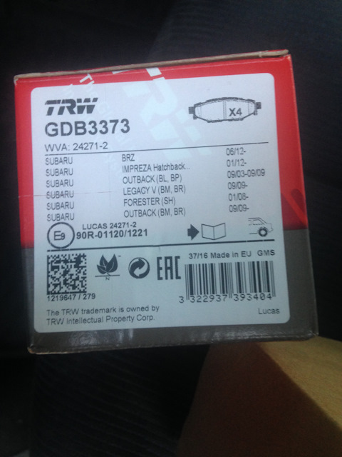 GDB3373 Комплект тормозных колодок, дисковый тормоз для SUBARU, TOYOTA ...