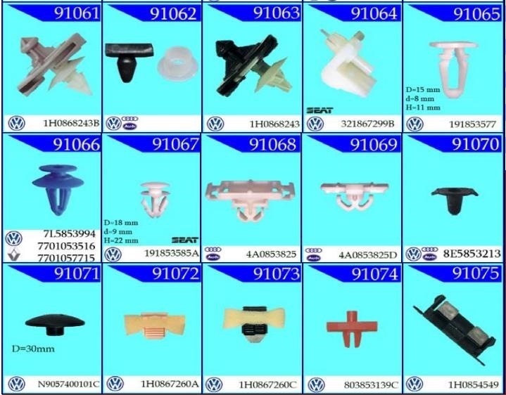 Клипсы используемые в Volkswagen, Skoda, Audi (VAG) и их артикулы ...
