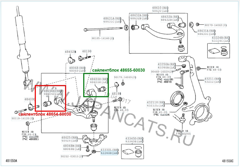 4865460030 Сайлентблок передний нижнего рычага OEM TOYOTA LEXUS ...