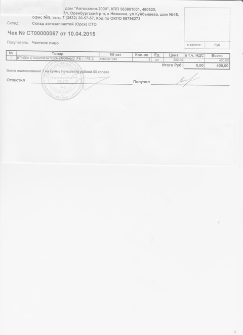 1064001045 Втулка стабилизатора EMG GEELY | Запчасти на DRIVE2