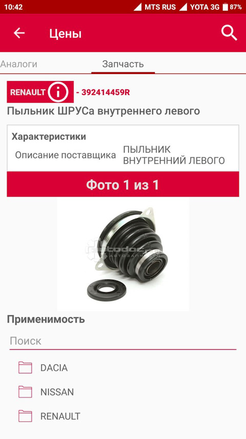 392414459R Комплект чехла внутреннего левого привода колеса RENAULT ...