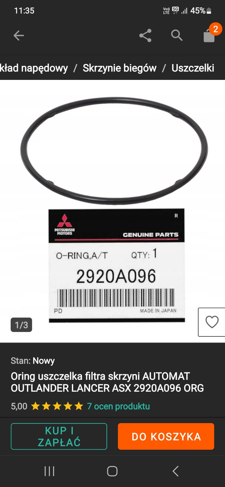 2920A096 Кольцо уплотнительное Mitsubishi | Запчасти на DRIVE2