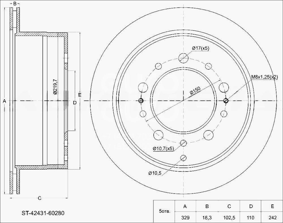 ST4243160280 Диск тормозной задний TY Land Cruiser 100 98-05, Lexus ...