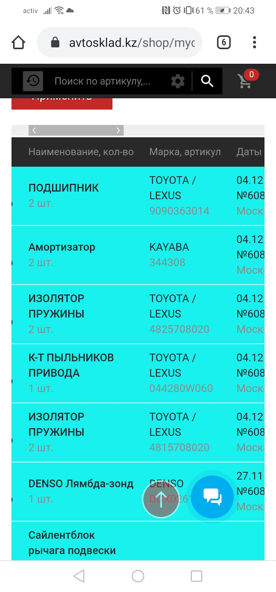 Расходники — Toyota Sienna (3G), 3,5 л, 2011 года | расходники | DRIVE2