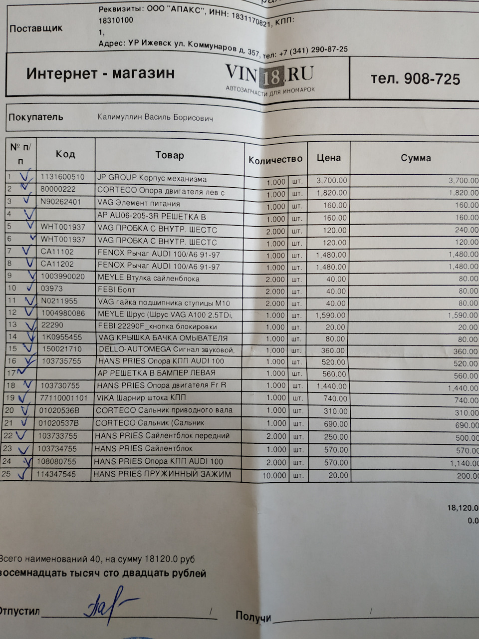 Закуп запчастей — Audi 100 (C4), 2,8 л, 1991 года | запчасти | DRIVE2