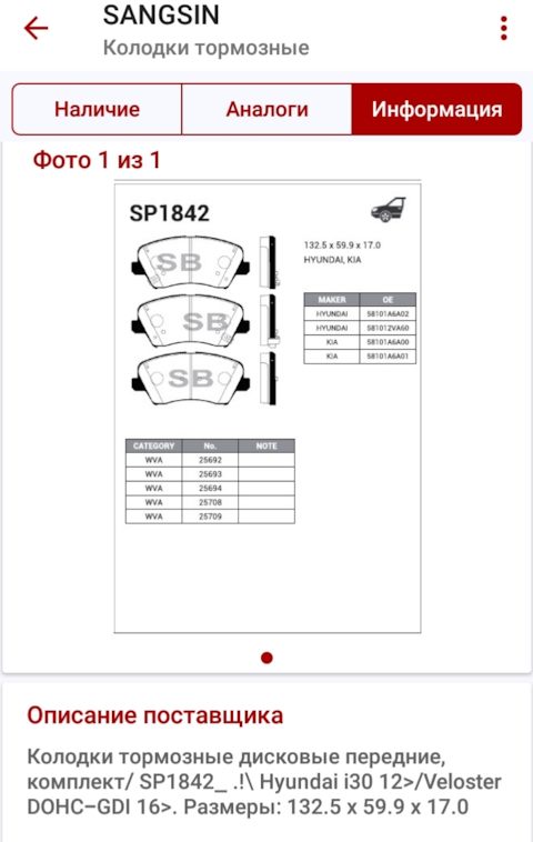 SP1842 Комплект тормозных колодок, дисковый тормоз SANGSIN | Запчасти ...