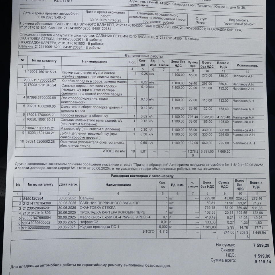 Гарантийный ремонт — Lada Niva Travel, 1,7 л, 2024 года | визит на ...
