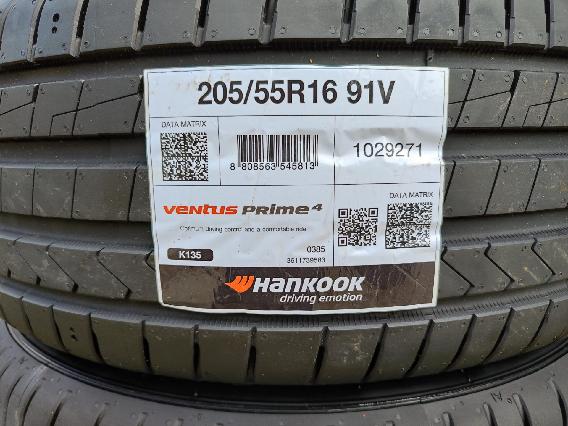 HANKOOK VENTUS PRIME 4 K135 205/55/R16 91V — Honda Civic 4D (8G), 1,8 л ...