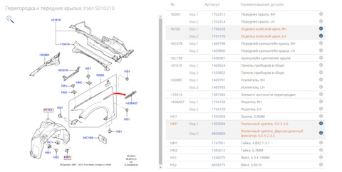 1355094 Клипса ( фиксатор ) подкрылка / Mondeo-IV, S-Max, Galaxy 06 ...