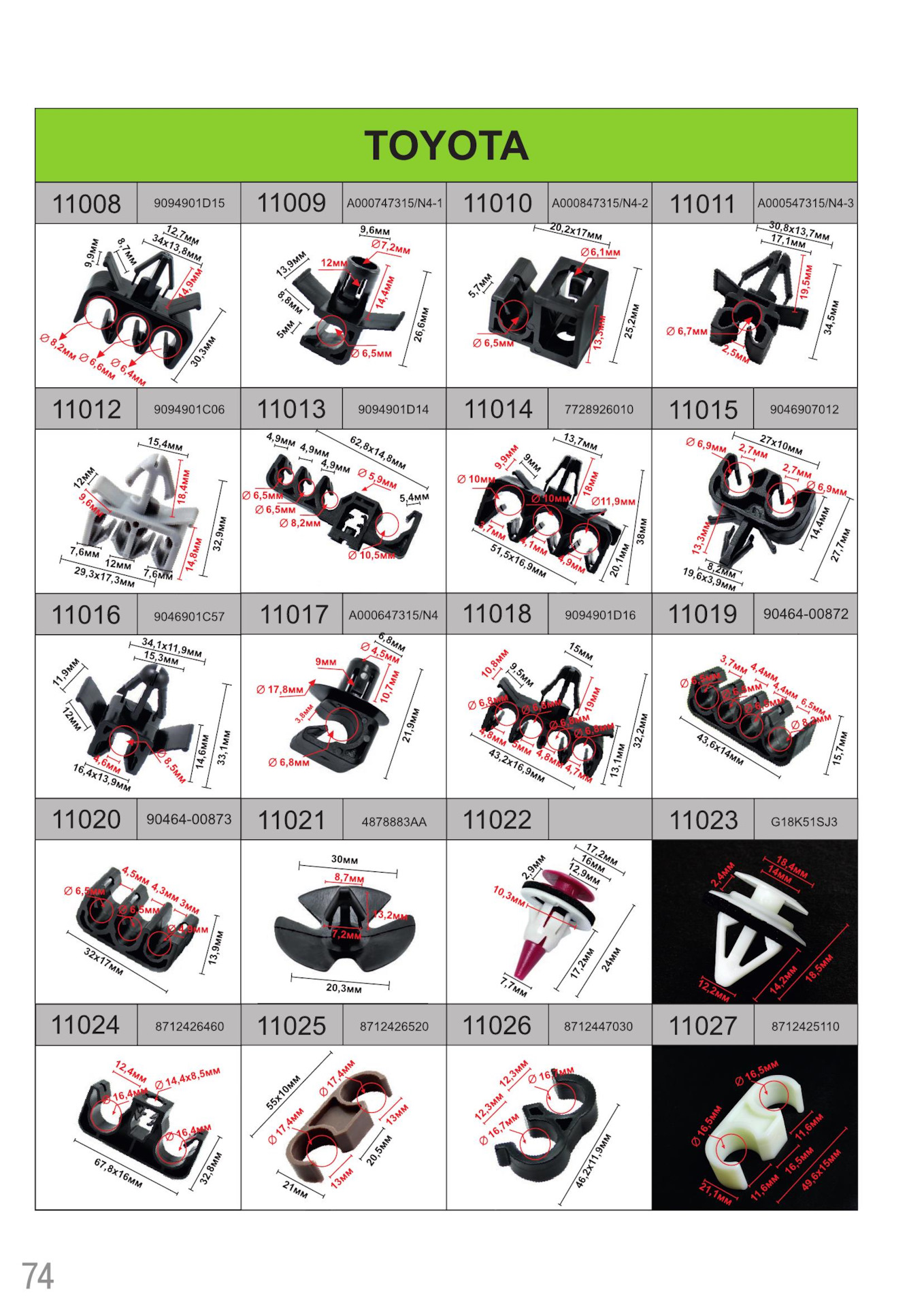 Каталог клипс и крепежа Toyota с размерами и номерами — Toyota Corolla ...